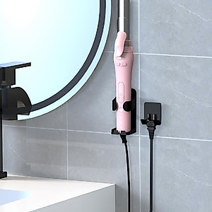 Linkidea Carbon Steel Wall Mountent Curling Iron Holder, Hair Tool Curling Iron Storage Stand, Hair Straightener Holder and Plug Holder (Black)