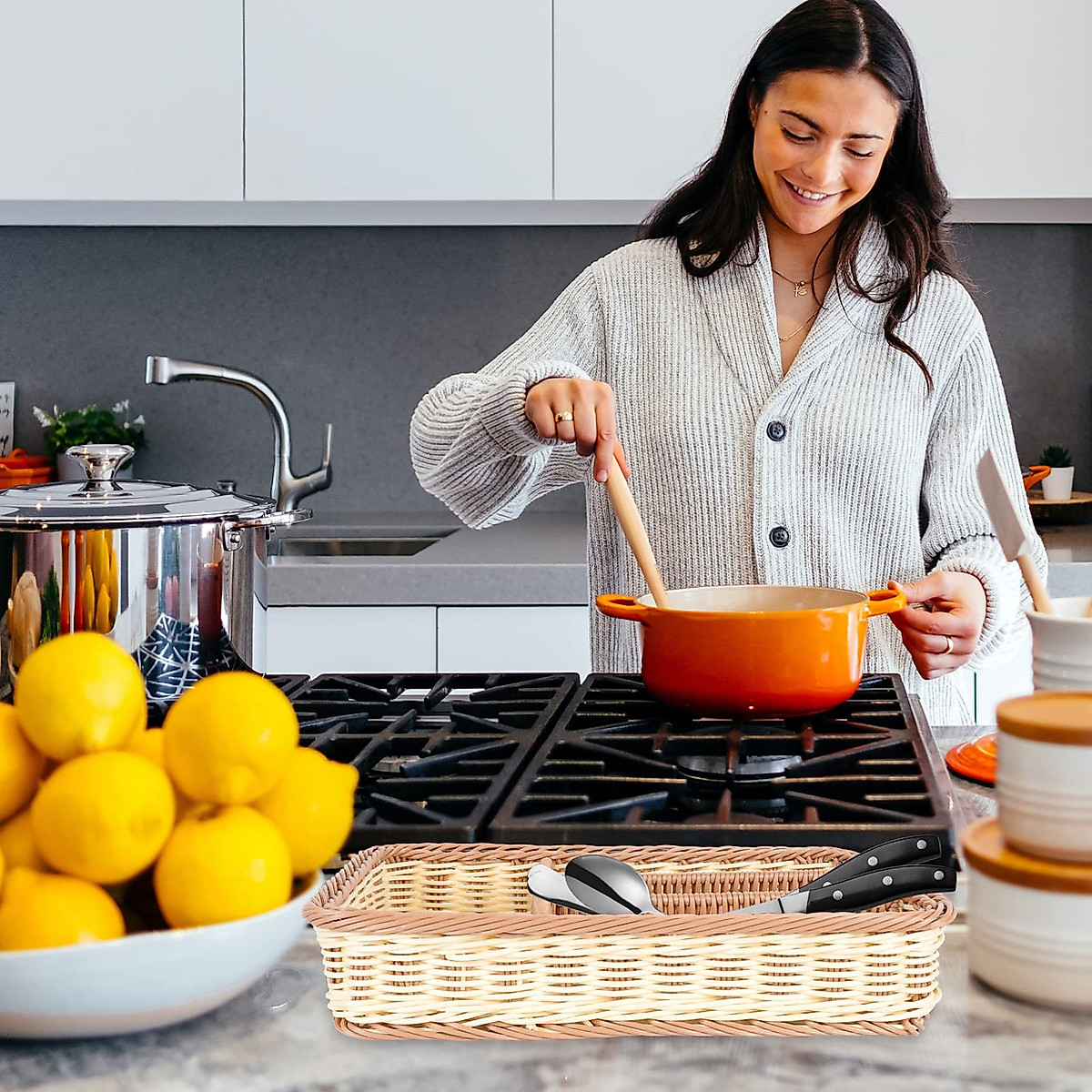 Cabilock Plastic Fork 1pc Cutlery Basket Wicker Cutlery Box Shelf Supports