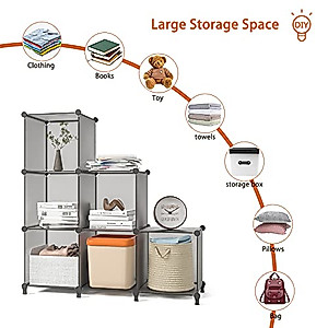 Closet Organizers and Storage, Cube Closet Organizer, Cubes Storage Organizers, Closet Storage Cabinet Shelf, Bookcase Bookshelf for Bedroom, Office (Grey, 6 Square)