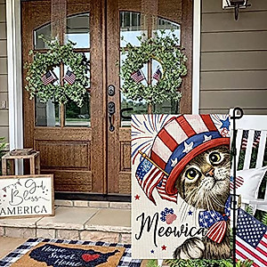 CROWNED BEAUTY 4th of July Patrioctic Cat Garden Flag 12x18 Inch Double Sided for Outside Memorial Day Welcome Blue Red Independence Day Yard Flag