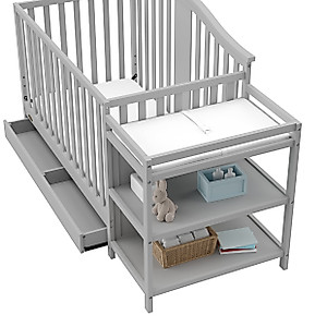 Graco Solano 4-in-1 Convertible Crib and Changer with Drawer (Pebble Gray) – Crib and Changing -Table Combo with Drawer, Includes Changing Pad, Converts to Toddler Bed, Daybed and Full-Size Bed