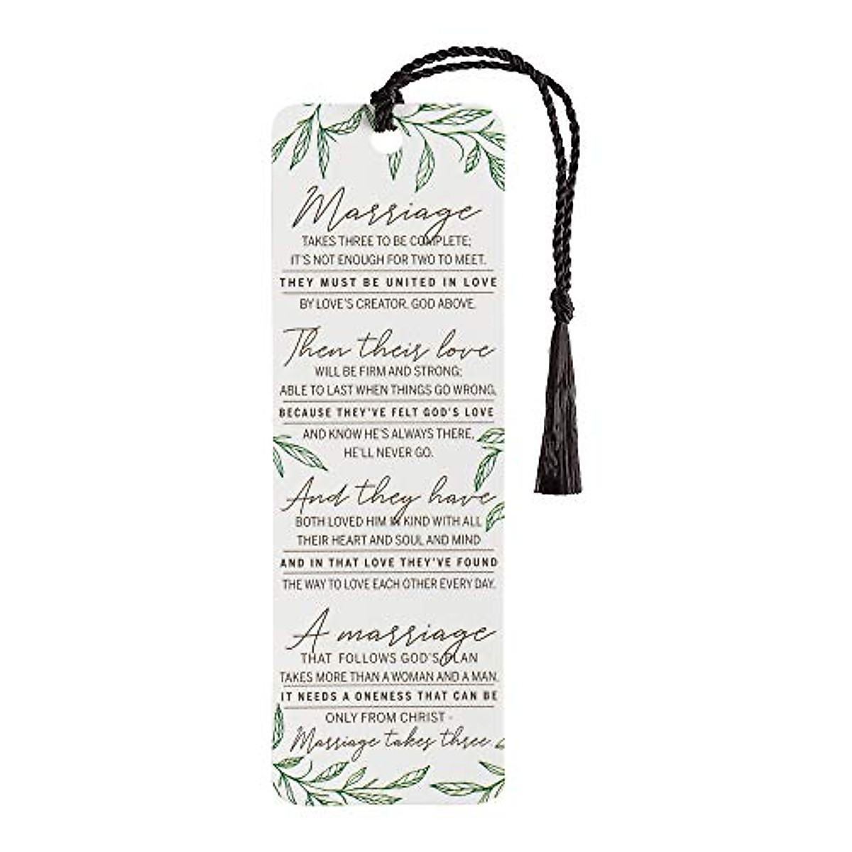 Marriage Takes Three Green Foliage 6 x 2 Cardstock Bookmark Multipack with Tassel of 12