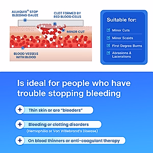 AllaQuix High Performance Stop Bleeding Gauze - X-Large (4"x4"Square) - (3-Pack) Professional-Grade First-Aid Hemostatic Gauze (Blood Clotting Bandage)