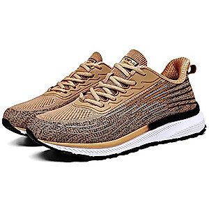 DUORO Mens Road Running Shoes Walking Shoes Lightweight Breathable Non Slip Running Shoes Comfortable Fashion Sneakers for Men (Khaki-3, 8)