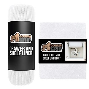 Gorilla Grip Drawer Liner and Under Sink Mat, Drawer Liner Size 12x30, and Under Sink Mat Size 24x30, Both in White, 2 Item Bundle
