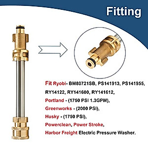 Raincovo Replacement for Pressure Washer Gun Adapter Ryobi, Portland, Greenworks, Husky, Replacement Wand with 5 Nozzle Tips, 1/4 Inch Quick Connector Silver