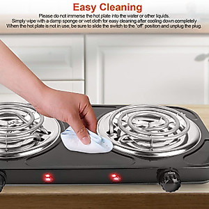 TeqHome Hot Plate, 2000W Portable Electric Stove for Cooking with 5 Levels Adjustable Temperature & Dual Control, Countertop Double Coil Burner Cast Iron Cooktop for All Cookwares Home Camp RV (Black)