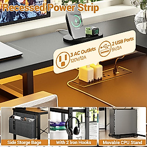 Unikito L Shaped Desk with File Drawer, Reversible L Shaped Computer Desk with Power Outlet & LED Lights, Home Office Desk Corner Desk with Monitor Shelf and Printer Cabinet, Gaming Desk, Black