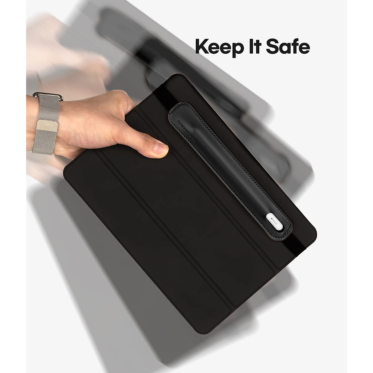 Goospery Pencil Holder Compatible with Apple Pencil (1st & 2nd Generation) Sling Sleeve PU Leather Pouch Case Pocket Accessories Elastic Band Fit iPad 8th 7th Mini 5th/Notebook/Tablets - Black