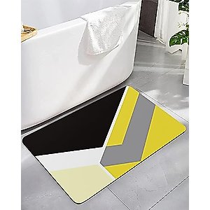 Gogobebe Super Absorbent Diatom Mud Mat Abstract Yellow Geometric Texture Quick-Drying Thin Bath Mat Non-Slip Bathtub Mat Anti-Skid Rubber Bathroom Shower Mat 16x24in