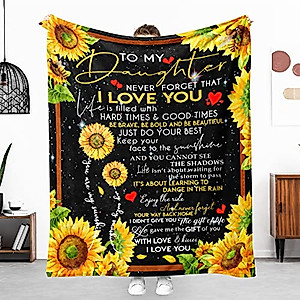 Daughter Gift from Mom Dad Sunflower Blanket to My Daughter Never Forget That I Love You Fleece Blanket Ultra-Soft Micro Light Weight Warm Bed Throw Blanket