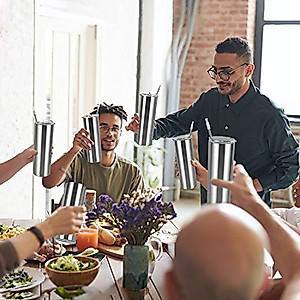 20 Oz Stainless Steel Skinny Tumbler, 6 Pack Double Wall Insulated Tumblers with Lids and Straws, Insulated Travel Water Tumbler Cup, Slim Vacuum Tumbler Travel Mug for Coffee Water Drinks, Silver