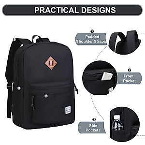 Lightweight Backpack for School, Kabanmate Large Capacity Water Resistant Classic Bookbags Casual College Daypack for Men Women Teen Girls Boys, Black