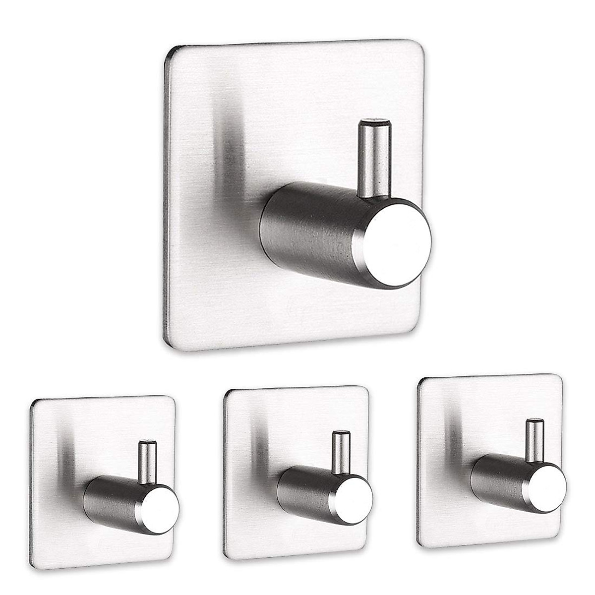 Self Adhesive Hooks Wall Coat Hooks Heavy Duty Wall Hanger Hanging for Robe, Kitchen Bathroom Waterproof Stainless Steel Hooks Ultra Strong Self Metal Key Towel Hooks -4 Packs