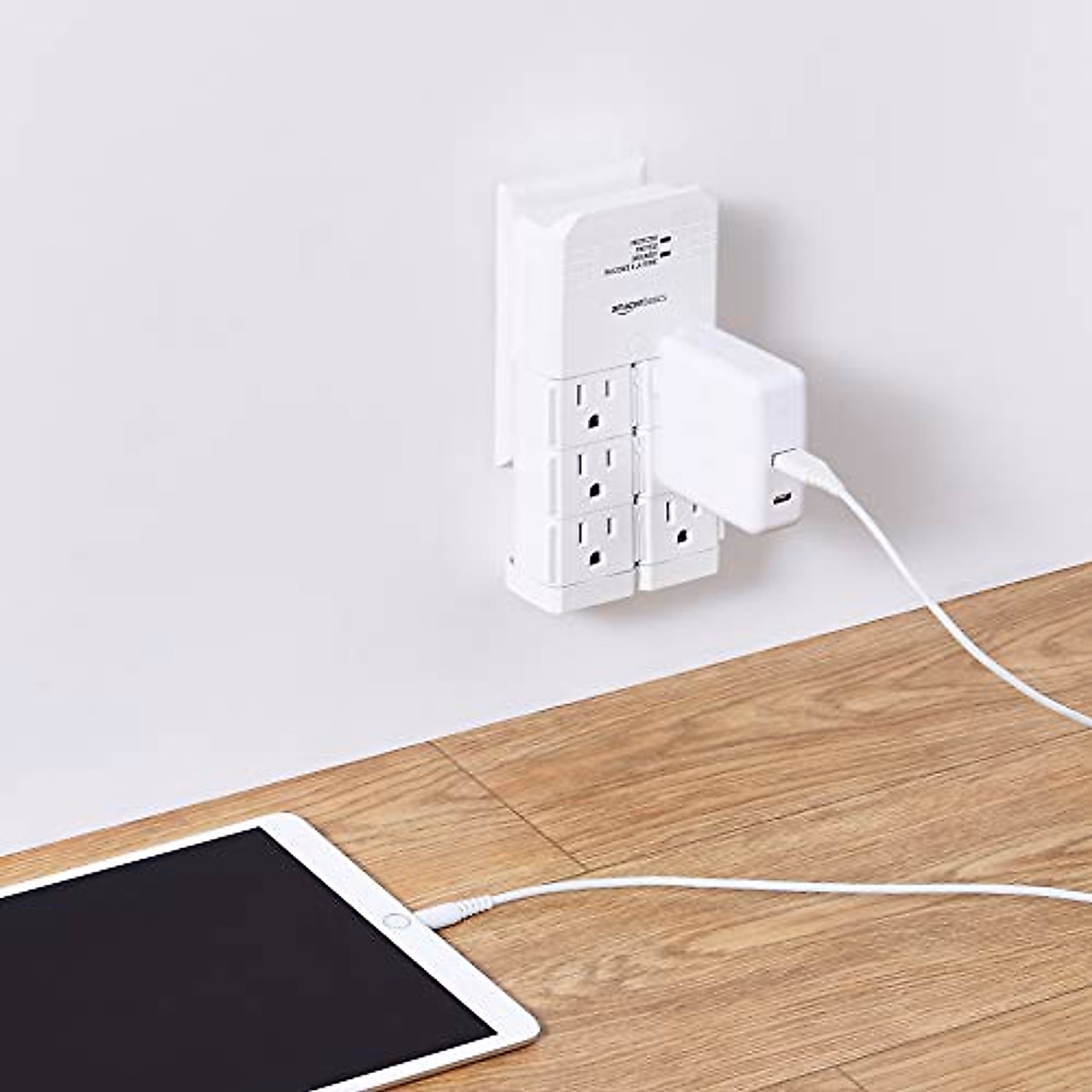 Amazon Basics Rotating 6-Outlet Surge Protector Wall Mount, 1080 Joules, White