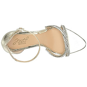 Jewel Badgley Mischka Women's VANI Heeled Sandal, Gold Textile, 9