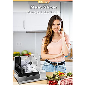 OSTBA Die-Cast Electric Deli Food Slicer with Two Removable Stainless Steel Blades,0-23mm Adjustable Thickness Meat Slicer for Home, Food Slicer Machine with Food Tray,160W