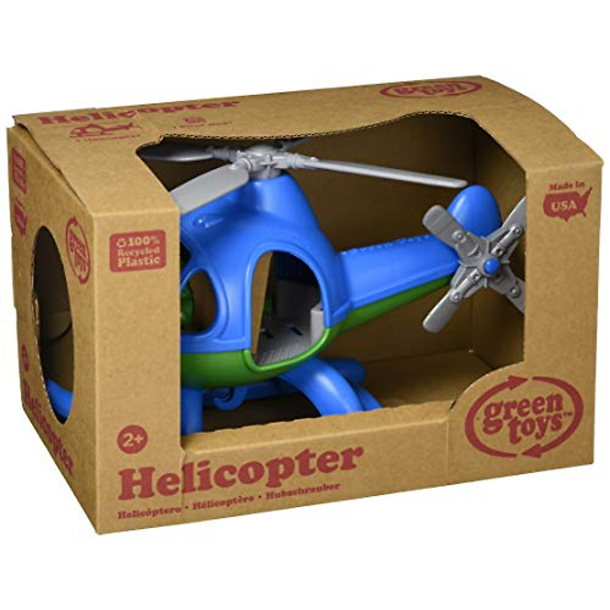 Green Toys Helicopter, Blue/Green CB - Pretend Play, Motor Skills, Kids Flying Toy Vehicle. No BPA, phthalates, PVC. Dishwasher Safe, Recycled Plastic, Made in USA.