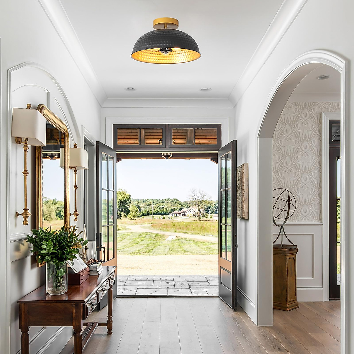 JackLove Semi Flush Mount Ceiling Light Fixture,Hammered Metal Shade Closed to Ceiling Lamp,3-Light Modern Industrial Ceiling Light for Hallway Entryway Foyer Living Room Badroom