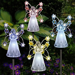 soputry Waterproof Solar Angel Lights, 2023 New Solar Angel Garden Stake Lights, Solar Powered Decorative Light for Garden Yard Patio Cemetery Grave Decorations (Yellow)