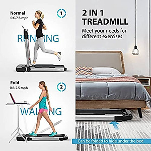 VIVOHOME 2 in 1 Under Desk Electric Folding Treadmill 2.25HP with APP, Watch Remote Control, LED Display and 12 Preset Programs Portable Workout Running Jogging Walking Machine for Home Office