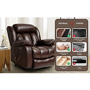 COOSLEEP Lay Flat Sleeping Dual OKIN Motor Lift Chair Recliners for Elderly with Heat and Massage Up to 350 LBS,Breathable Leather with Breathable microporous,USB Ports (Brown)