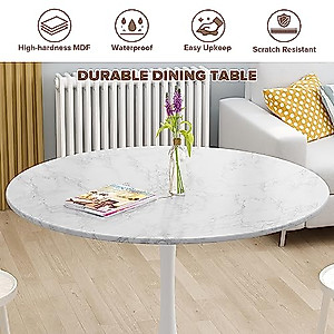 Ufurpie 42" Round Dining Table,Faux Marble Table Top,White Tulip Table Metal Base Pedestal Table for 4-6 Person,Easy Assembly End Table Leisure Coffee Table