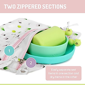 melii Waterproof Wet & Dry Bag with Handle, for Wet Bathing Suits, Diapers and Potty Training and Dishes, 14x11 (Bulldog)