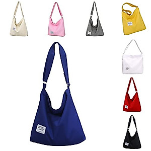 Women's Canvas Crossbody Hobo Bag Large Tote Shoulder Beach Bag with Zipper Casual Work Travel Bags Cotton Shopping Bag (Blue)