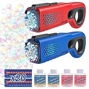 EagleStone 2 Bubble Gun Machine for Kids, Light Up Bubble Blower for Toddlers w/ 4 Refill Solution,20 Concentrates, 10 Holes Automatic Bubble Maker for Bubble Blaster Christmas Outdoor Party Toys