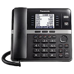Panasonic Office Phone, Expandable 4-Line Desk Phone for Small and Medium Business, Corded Phone Base Station Expandable Up to 10 Business Phones Wirelessly - KX-TGW420B (Black)