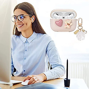 Cute Kawaii AirPods 3 Case with Shell Pearl Keychain Love Heart Cat Design Silicone TPU Cover Compatible with AirPods 3rd Generation Case for Women and Girls