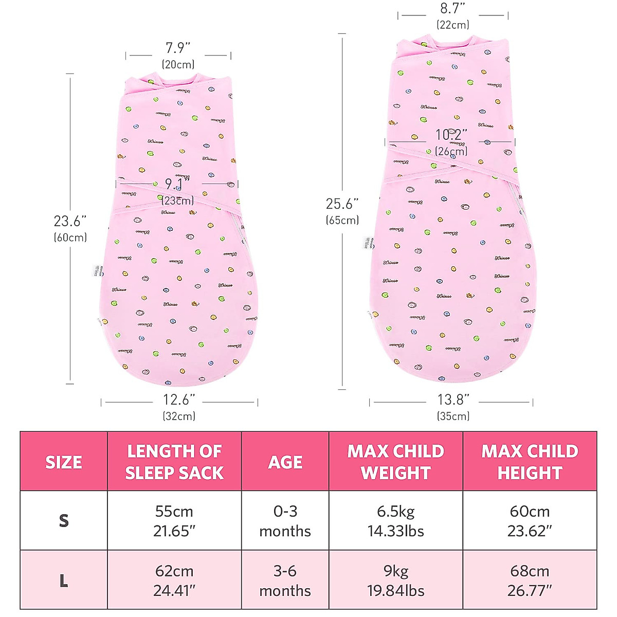 Knirose 3-Way Adjustable Wearable Swaddle Blanket Sleep Sack, Easy Diaper Changing Transition Sleeping Bag Swaddles with Bottom Zipper, Infant Wrap Blankets for Newborn Baby Boys Girls, 100% Cotton