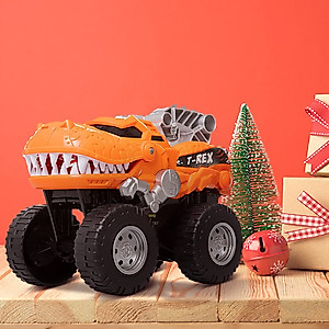 BUILD ME Dazmers Dino Monster Truck - Motorized T-Rex Monster Truck for Kids 3 Years and Up - Roars and Lights Up - Big Dinosaur Truck Toy - Durable 10" Long Monster Truck for 3 Year Old Boys
