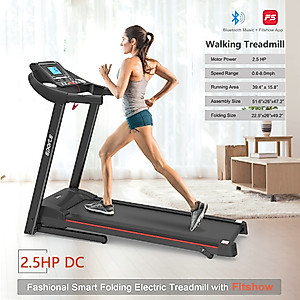 Anwick Foldable Treadmill, 2.5HP Electric Walking Machine, 5'' LCD Screen, 250 LB Capacity, MP3, Steel, Black