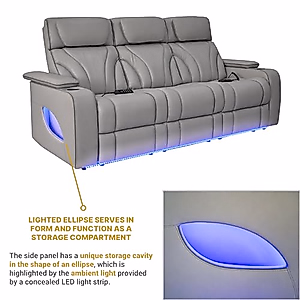 Armen Living Octavia Modern Zero Gravity Power Reclining Heated Massage Sofa, 86" Wide, Silver and Gray Top Grain Leather