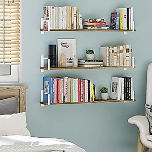 Wallniture Toledo 36"x6" Floating Shelves for Wall, Floating Bookshelf Living Room, Wall Shelves for Bedroom, Bathroom, Office & Kitchen Shelves Burnt Finish Set of 3