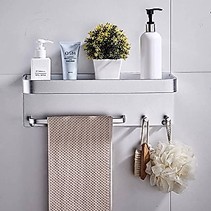 IRDFWH Bathroom Shelves Silver Aluminum Wall Mounted Black Kitchen Towel Rack Cup Holder Storage Racks Shampoo Holder Hardware (Color : Silver.)