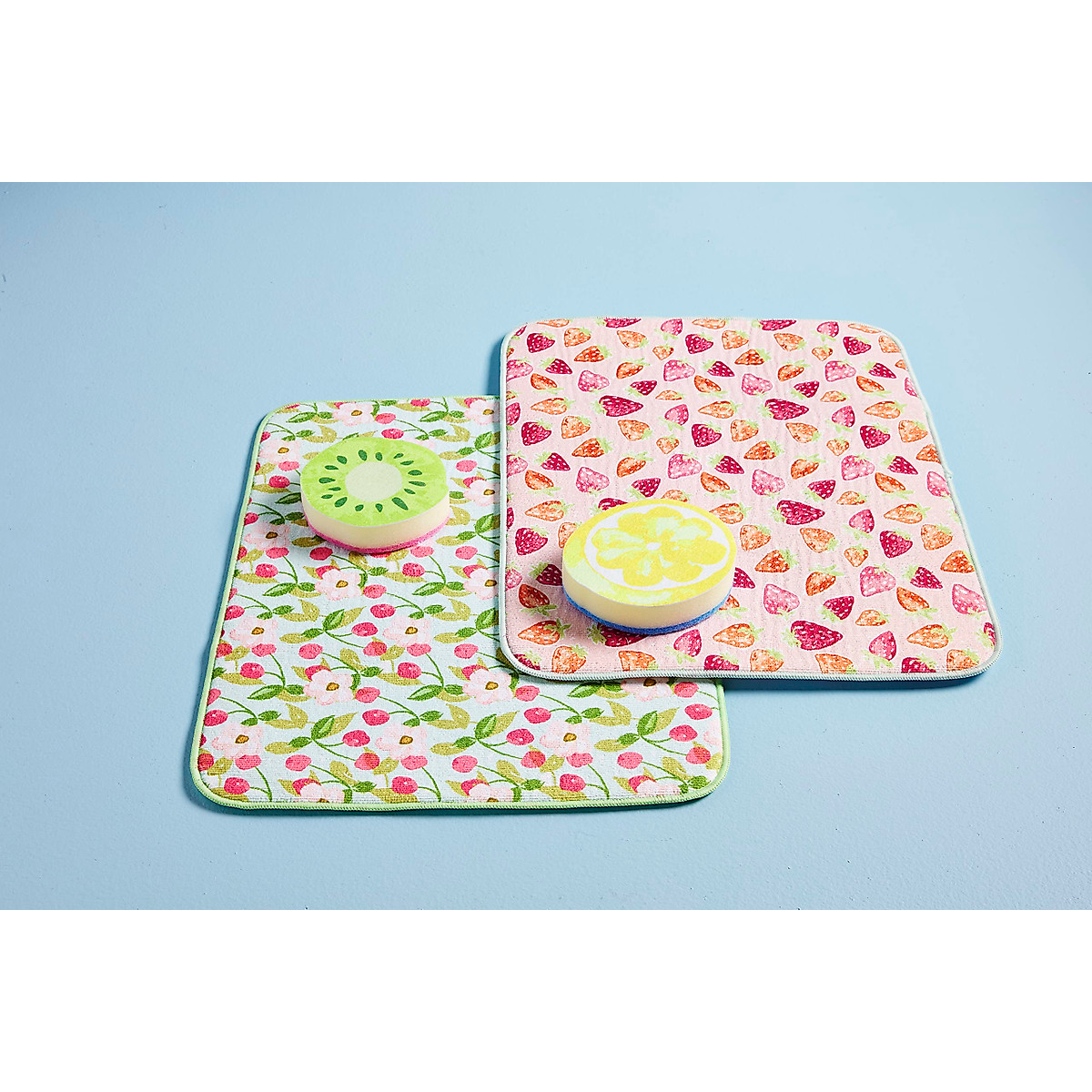 Mud Pie Strawberry Drying Mat Set, Mat 15" X 20" | Sponge 5" Dia