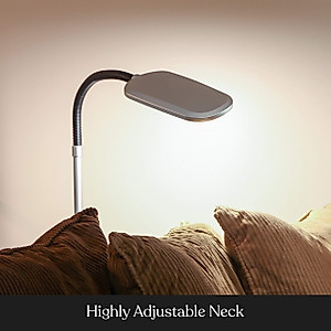 Brightech Litespan Slim LED Lamp, Modern Floor Reading Lamp Over Chair for Living Rooms & Offices, Tall Lamp with Adjustable Gooseneck, Crafts Work Light, Dimmable Standing Lamp for Bedroom - Silver