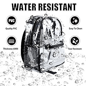 JOWURY Clear Backpack - Heavy Duty PVC Transparent Backpack, See Through Large Capacity School Backpack for Students, Concerts, Work, Safety, Travel (15", Suitable for Kids)