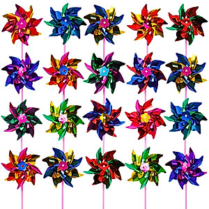 Elcoho 100 Pieces Plastic Rainbow Windmill Party Pinwheels DIY Pinwheel for Kids Toy Garden Party Lawn Decor, Assorted Color