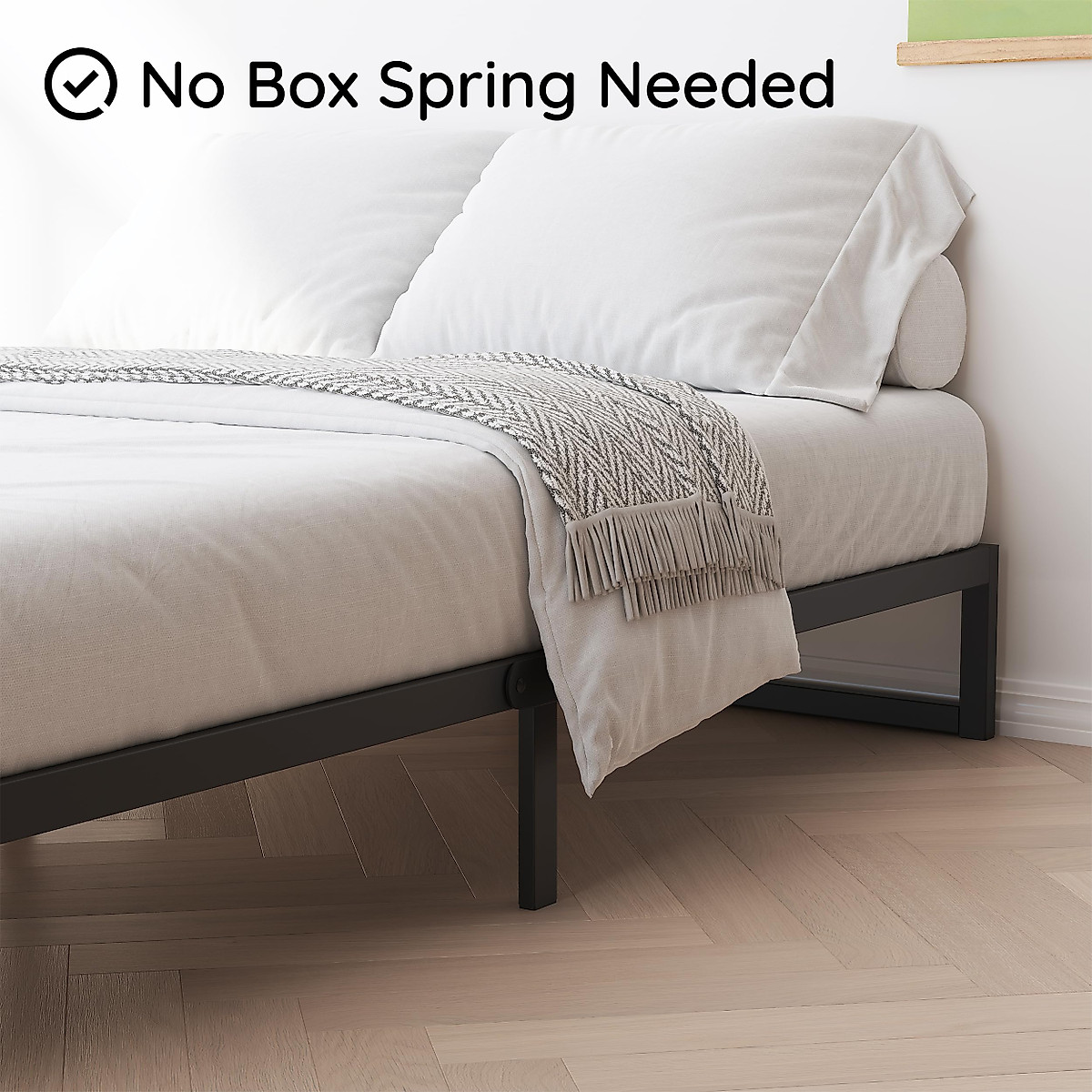 Richwanone 8 Inch Bed Frame Full Metal Platform Mattress Foundation with Steel Slat Support, No Box Spring Needed, Easy Assembly, Black