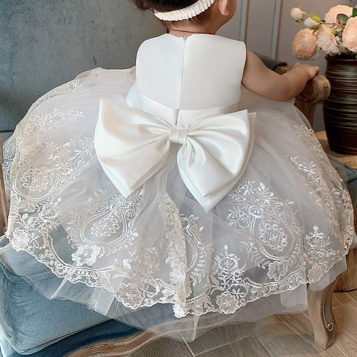 Christening Lace Birthday Christmas Easter Special Occasion Flower Baby Girl Dress Princess Formal Prom Tutu Ball Gown 2T 3T White 100