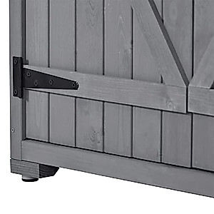 Merax 5.8ft x 3ft Outdoor Wood Lean-to Storage Shed Tool Organizer with Waterproof Asphalt Roof, Lockable Doors, 3-Tier Shelves for Backyard, Gray