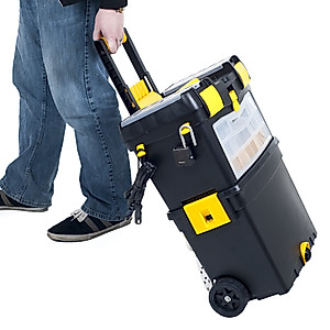 Portable Toolbox with Wheels - Stackable Tool Chest with Drawers - Mobile Utility Cart with Comfort Grip Handle and Tough Latches by Stalwart (Black)