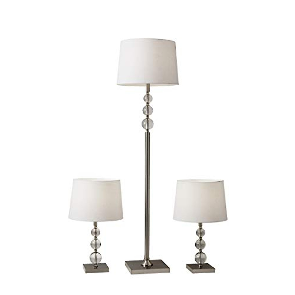 Adesso 1585-22 Olivia 3-Piece Floor Lamp Set, 60.5 in./23 in., 150W, Brushed Steel/White, 3 Steel Lamps