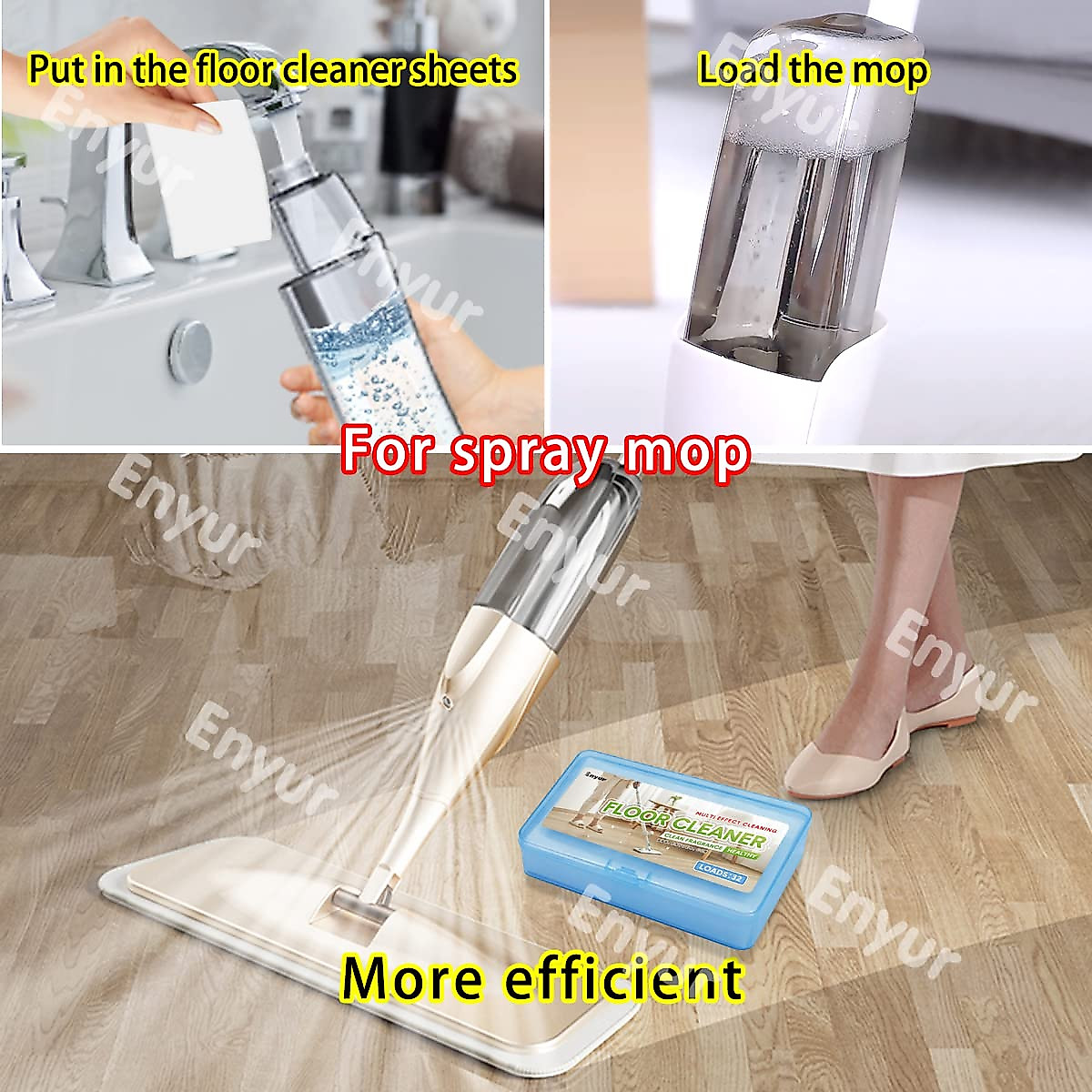 Enyur Floor Cleaner Sheets for Mopping Ultra-Concentrated Floor Sheets - Dissolves Instantly in Water Multi-Surface Cleaner for Non Stubborn Stains, Portable box 32 Sheets