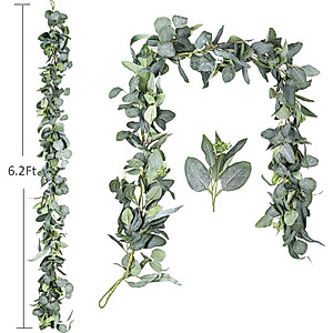DearHouse 6.2 Feet Eucalyptus Garland Artificial Silk Eucalyptus Leaves Vines Handmade Garland Greenery Wedding Home Backdrop Arch Wall Decor