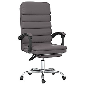GOLINPEILO Faux Leather Massage Reclining Office Chair with Footrest, Ergonomic Office Chair, Computer Desk Chair for Home Office, Gray Faux Leather, Style D -719